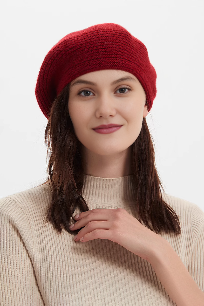 Fibflx Women's Knitted 100 Cashmere French Beret Women's Hats