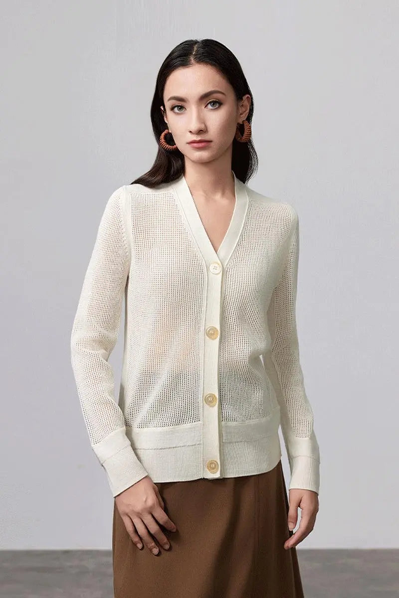 Fibflx Women's 100 Merino Wool Mesh Knit Cardigan | Coatigan ...