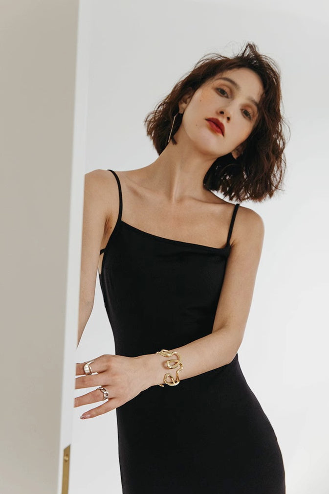 Fibflx Women's Black Slim Fit Backless Slip Dress