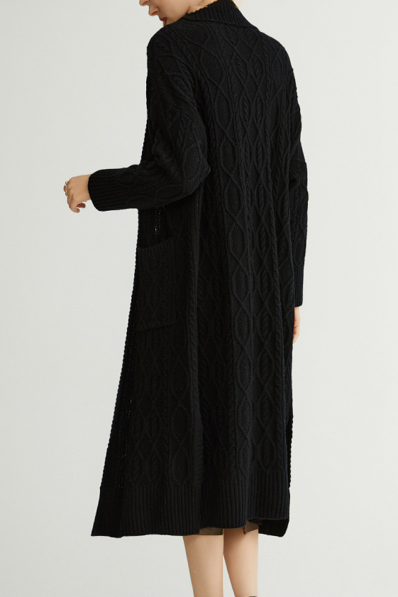 Fibflx Women's Cozy Cable Knit Duster Cardigan with Side Pockets