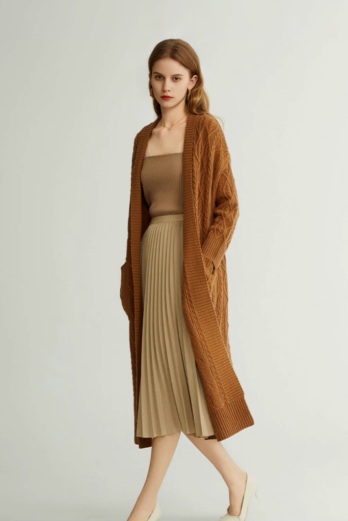 Fibflx Women's Cozy Cable Knit Duster Cardigan with Side Pockets