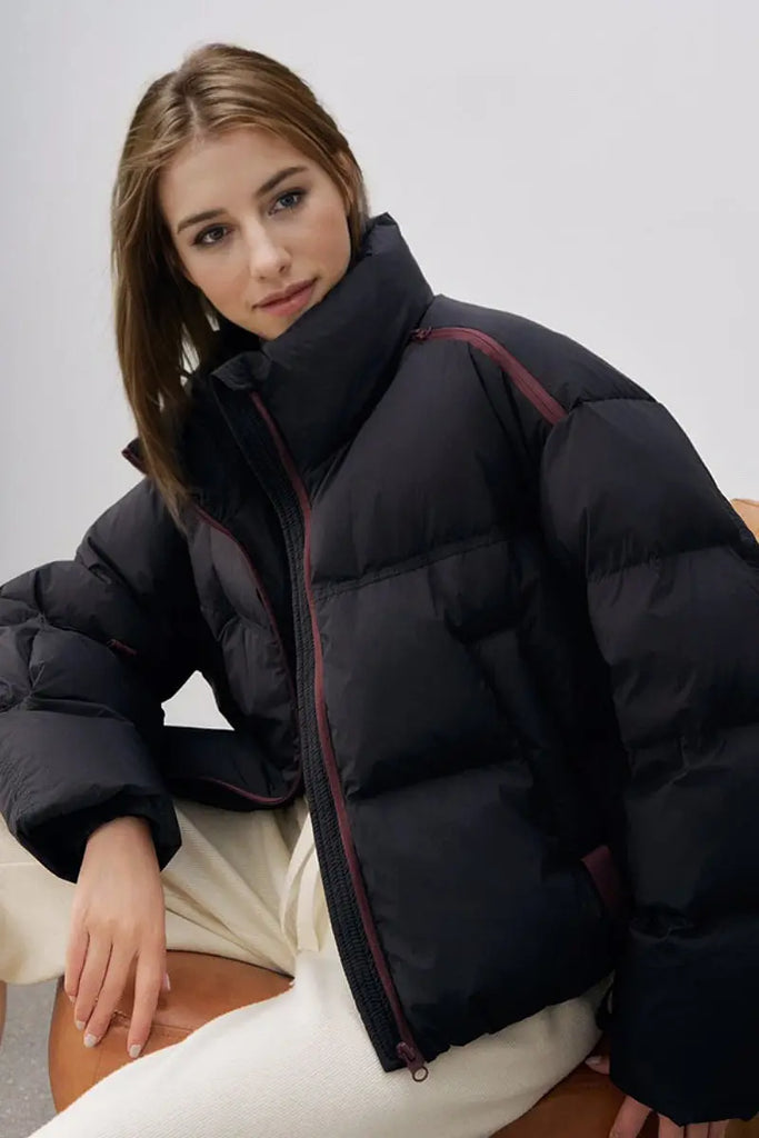 Fibflx Women's Cropped Stand Collar Down Puffer Jacket with Functional ...