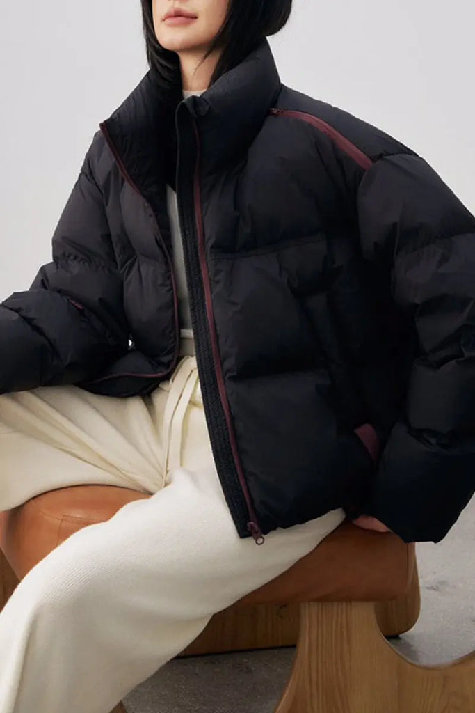 Fibflx Women's Cropped Stand Collar Down Puffer Jacket with Functional ...