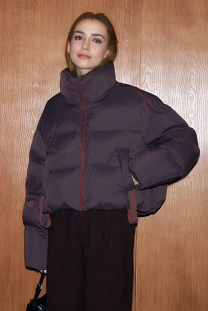 Fibflx Women's Cropped Stand Collar Down Puffer Jacket with Functional ...