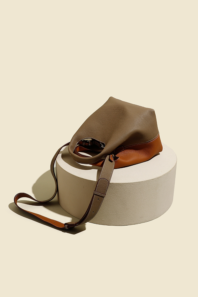 Fibflx Women's Double-sided Leather Boho Bucket Handbag