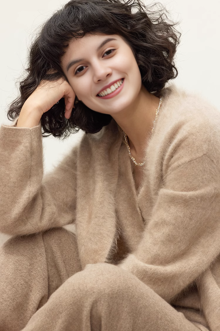 Fibflx Women's Luxe Open Front Fuzzy Brushed Cashmere Duster Cardigan