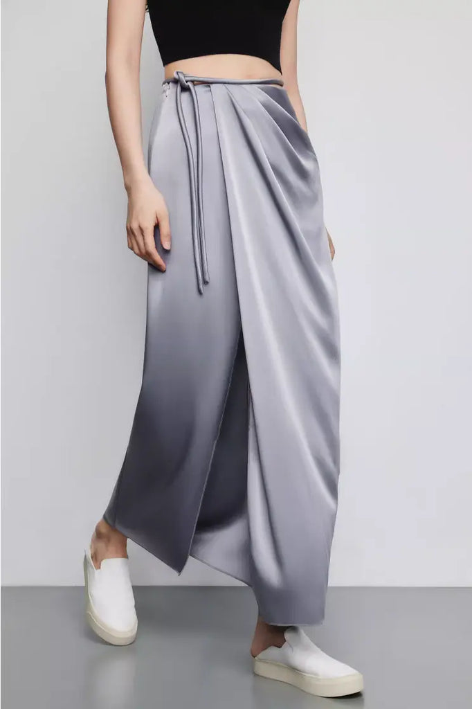 Fibflx Women's French Style High Waist Wrap Slit Skirt With Acetate Satin