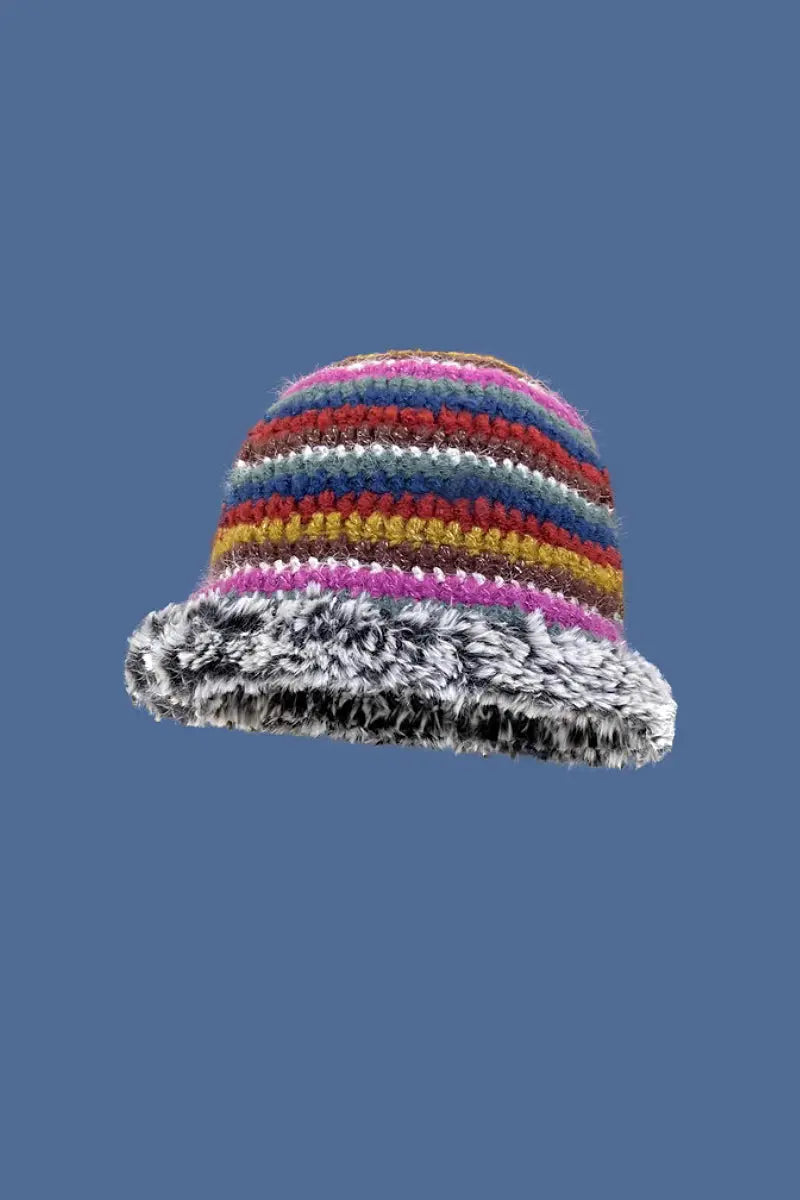 Fibflx Women's Multi-Color Striped Knit Bucket Hat