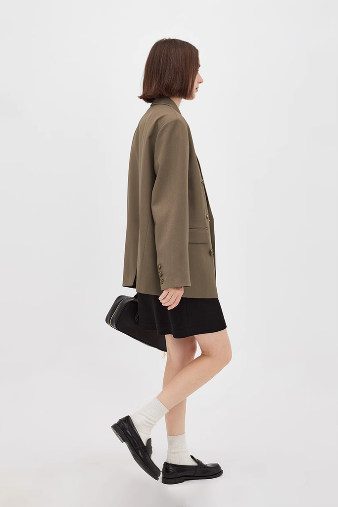 Fibflx Women's Oversized Retro Textured Classic Double Breasted Suit