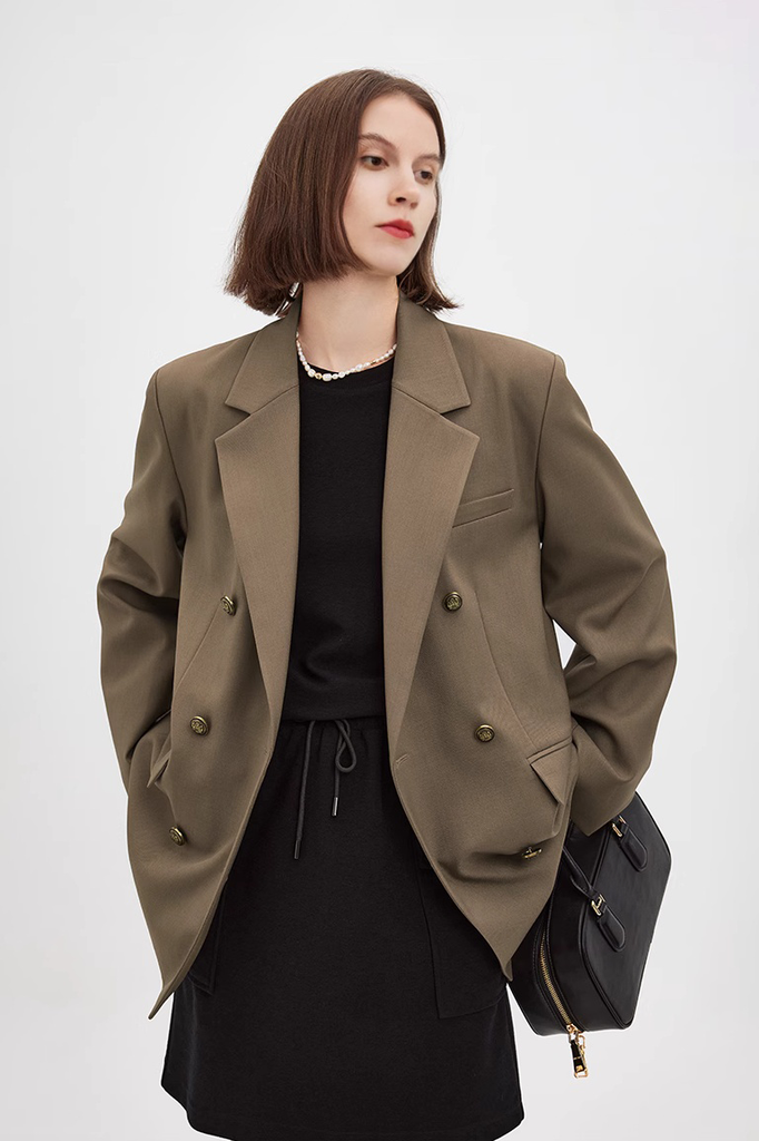 Fibflx Women's Oversized Retro Textured Classic Double Breasted Suit