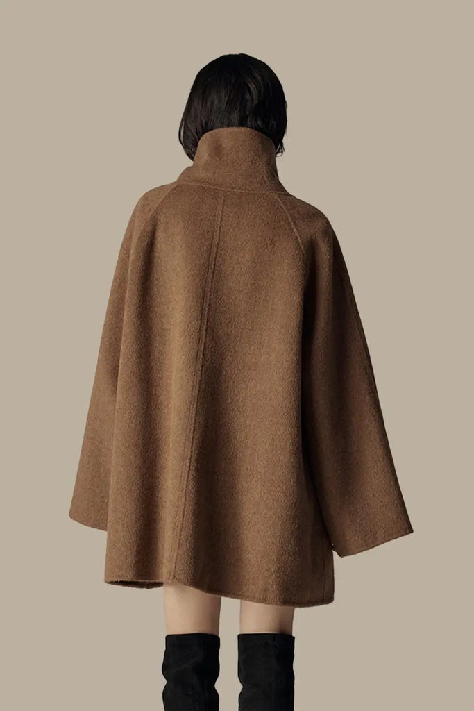 Fibflx Women's Oversized Wool Alpaca Stand Collar Cape Coat with Belt
