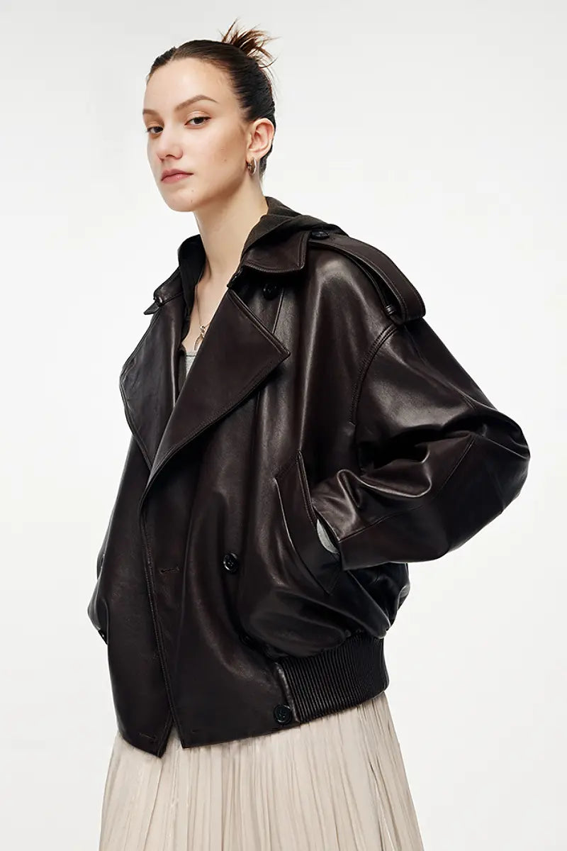 Fibflx Women's Turkish Lambskin Leather Biker Bomber Jacket