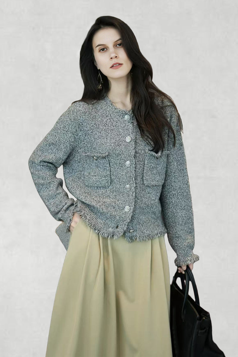 Women's Cashmere Cardigan with Frayed Detail | Timeless Layer - Fibflx