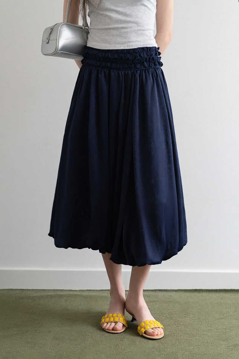 Fibflx Women's Navy Ruffle-Waistband Bubble Midi Skirt