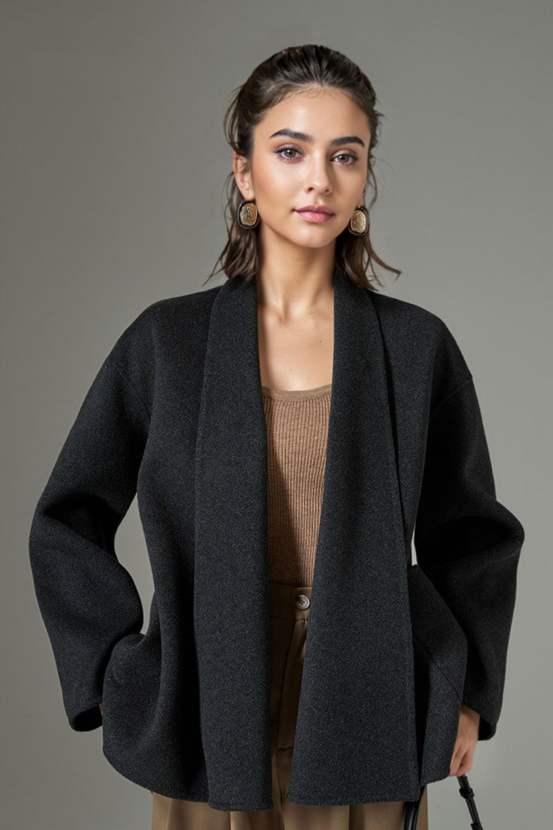 Fibflx Women's Short Cashmere-Wool Double-Faced Belted Wrap Jacket