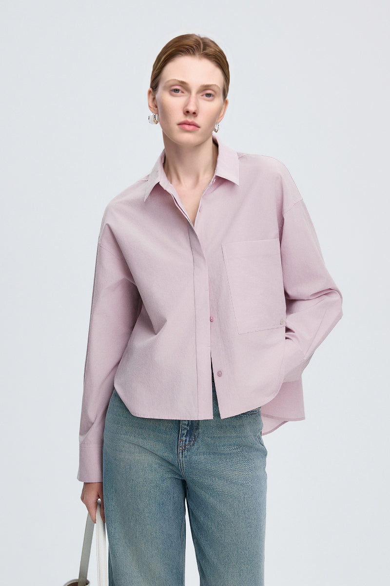 Fibflx Women's Textured Boxy Long-Sleeve Button-Down Shirt with High ...